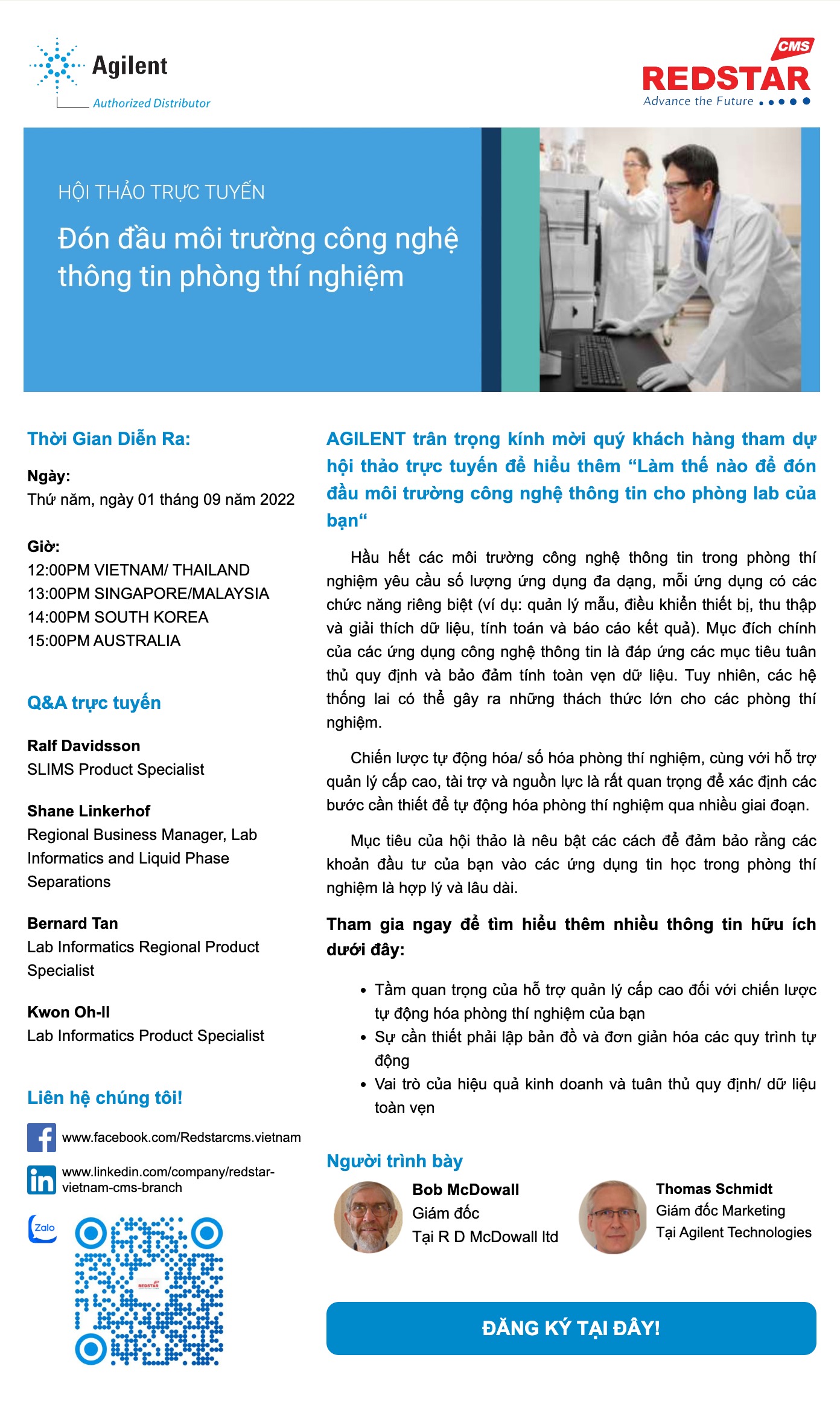 Thư mời hội thảo trực tuyến - Đón đầu môi trường công nghệ thông tin phòng thí nghiệm - REDSTAR-CMS