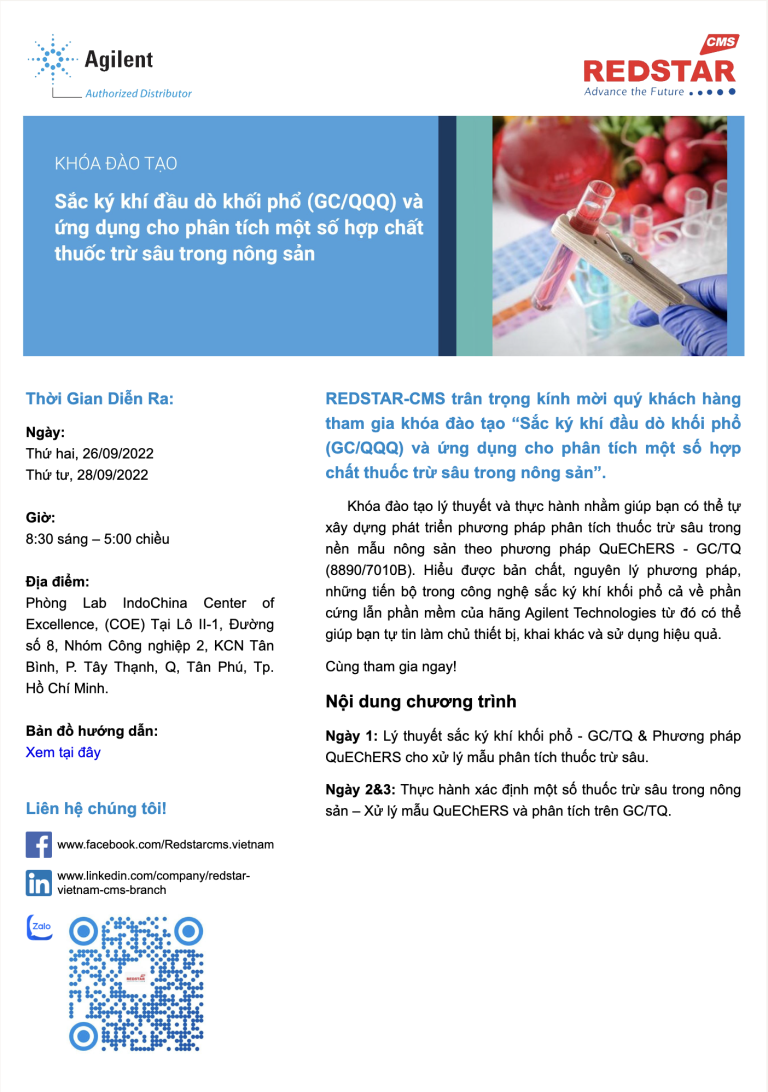 Khóa đào tạo - Sắc ký khí đầu dò khối phổ (GC/QQQ) và ứng dụng cho phân tích một số hợp chất ...